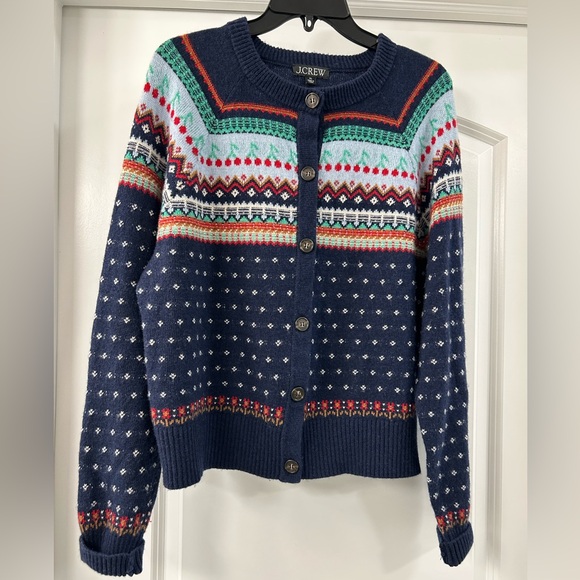 J. Crew | Sweaters | Jcrew Fair Isle Cherry Lambswool Blend Cardigan ...